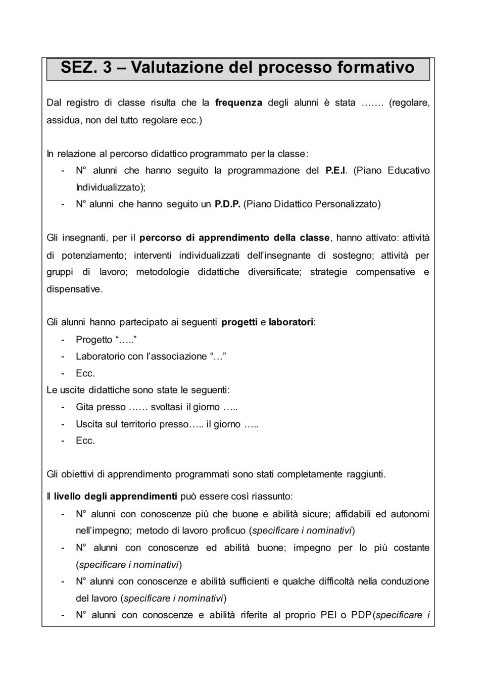 Relazione finale della classe - maestra Ilaria