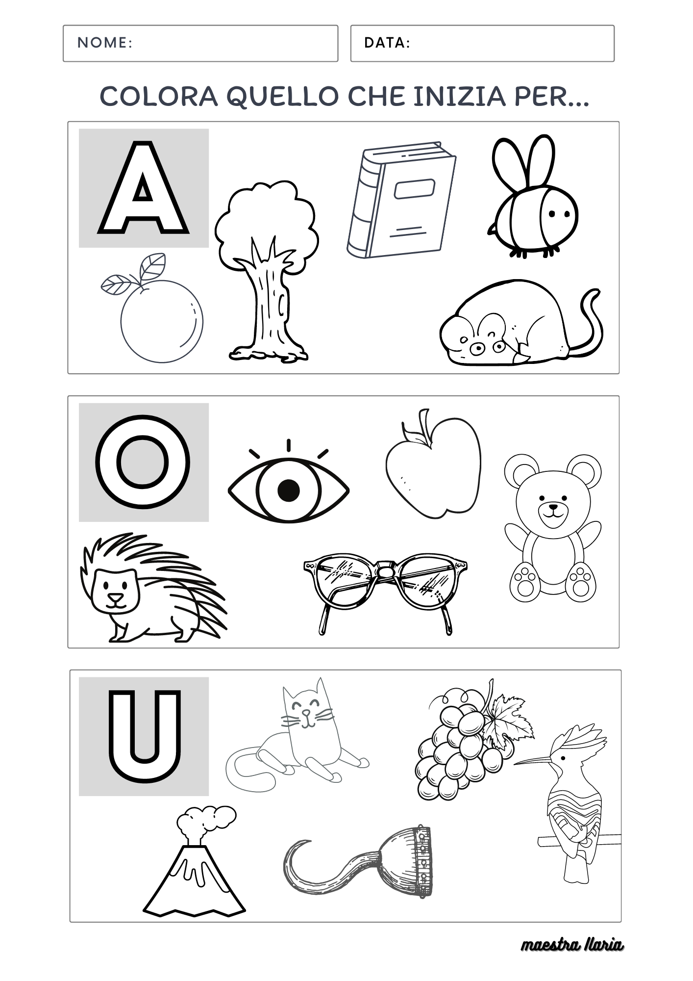 Verifiche sulle vocali - maestra Ilaria