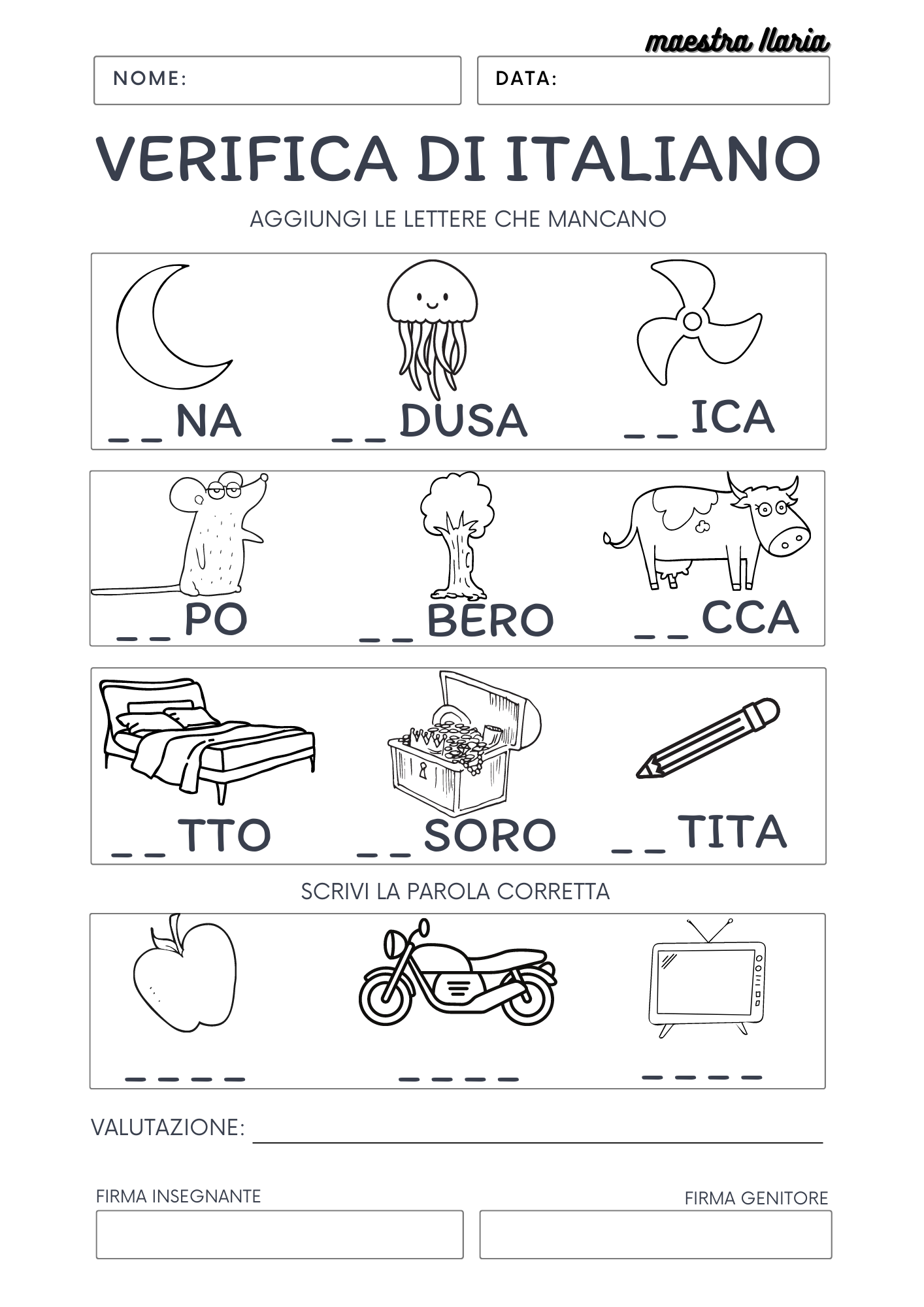 Verifiche in itinere - 1° quadrimestre - maestra Ilaria