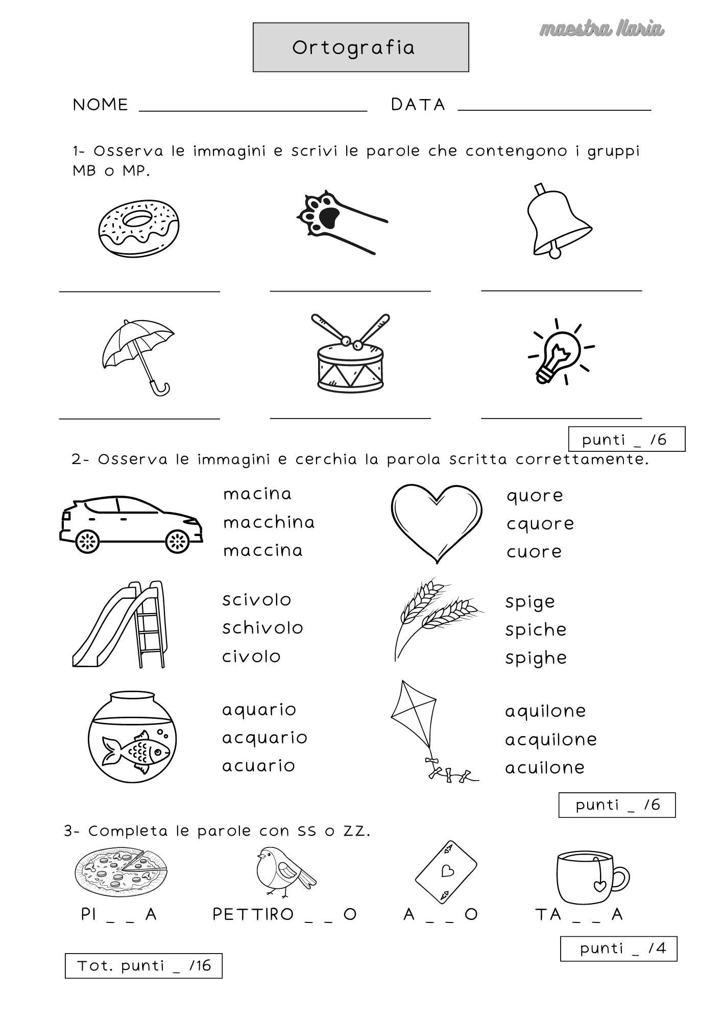 Prove d'ingresso - classe 2^ - maestra Ilaria