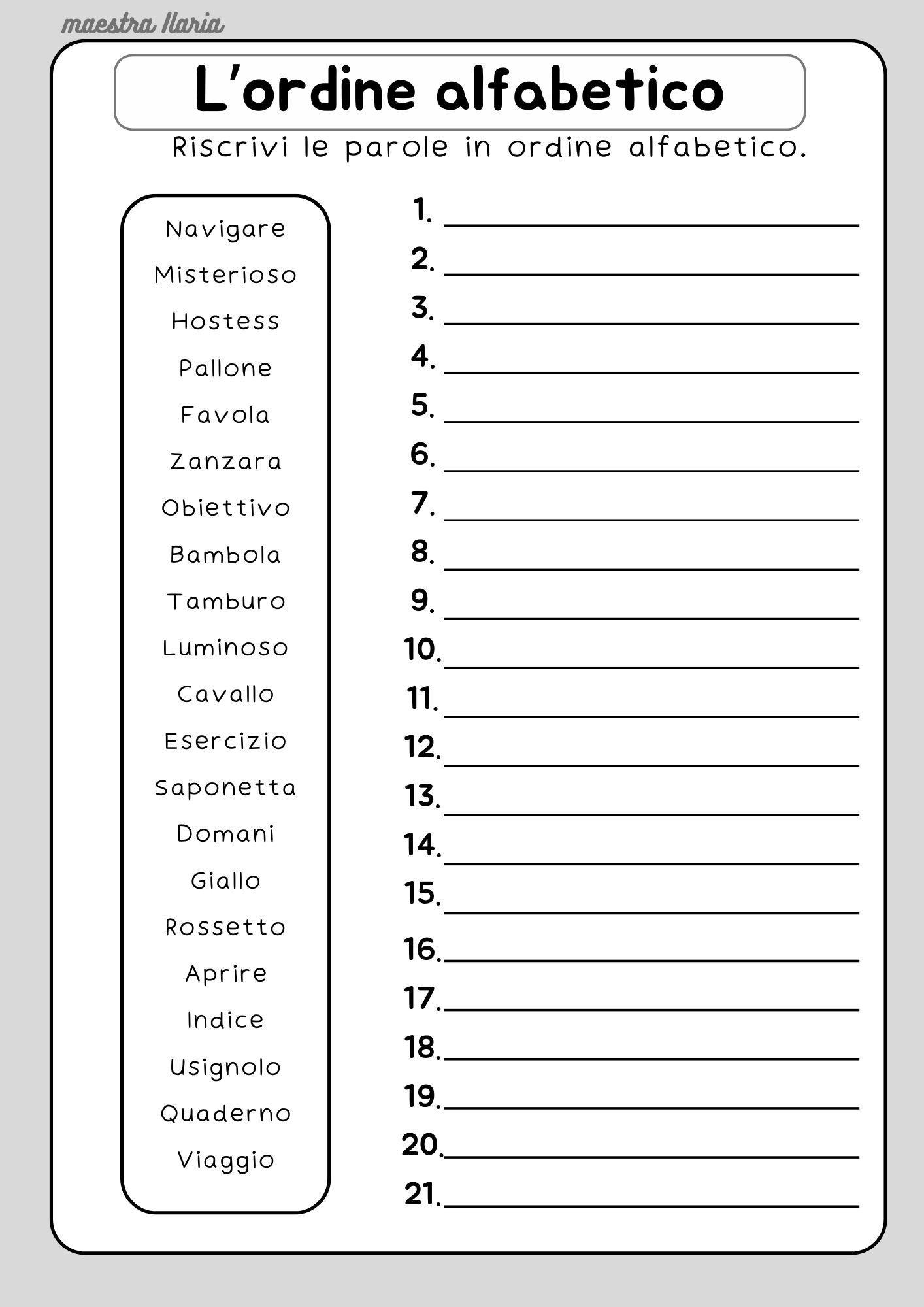 L'ordine alfabetico - maestra Ilaria