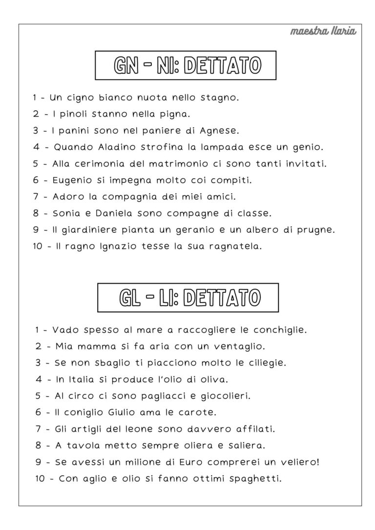 GN - NI, GL - LI: ripasso ortografico - maestra Ilaria