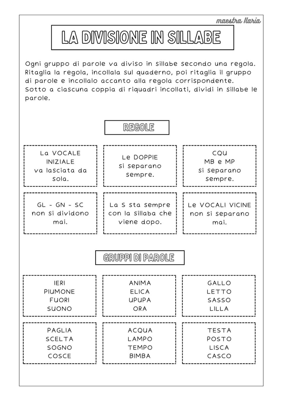 Dividere in sillabe - maestra Ilaria