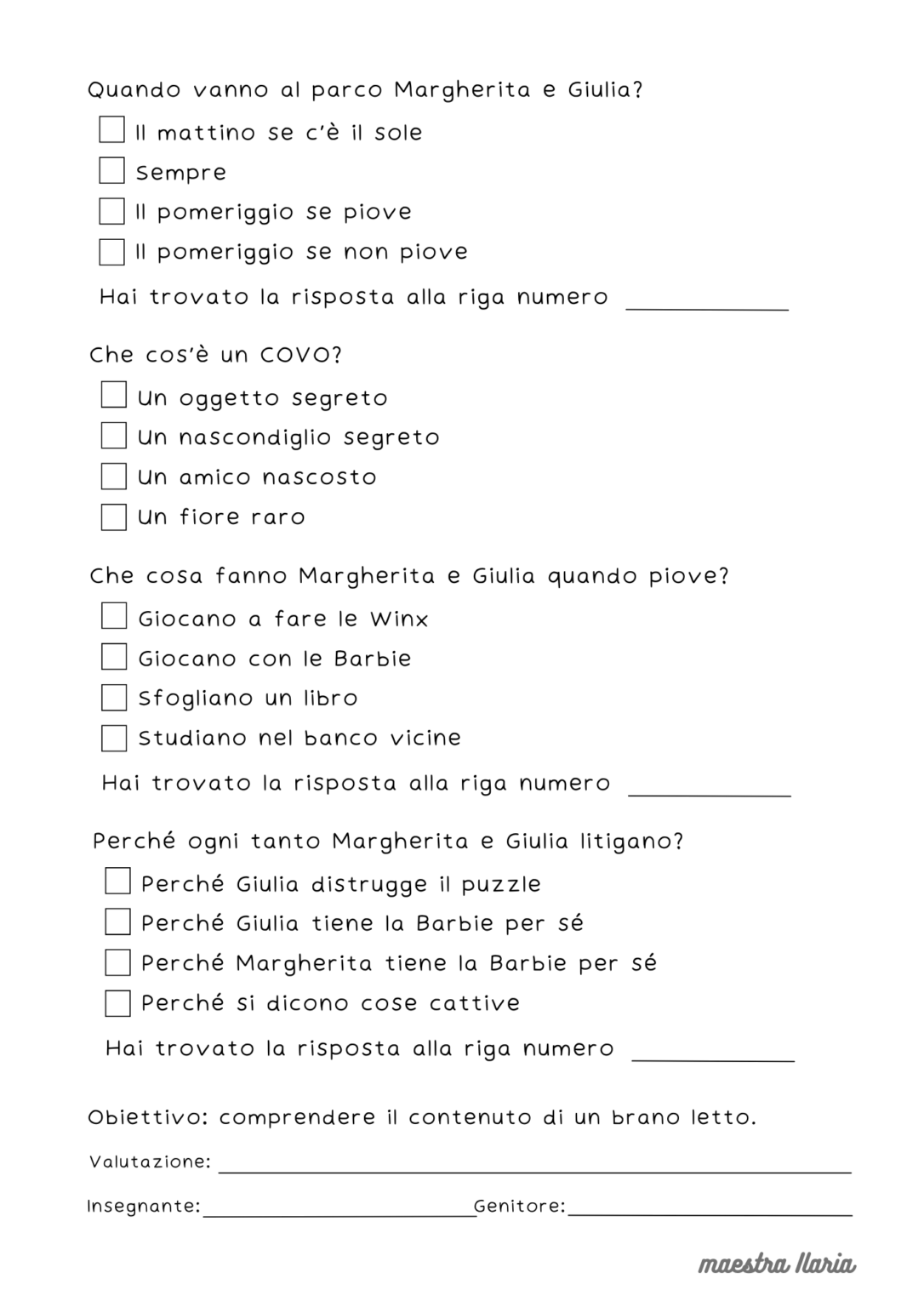 Verifiche primo quadrimestre - maestra Ilaria