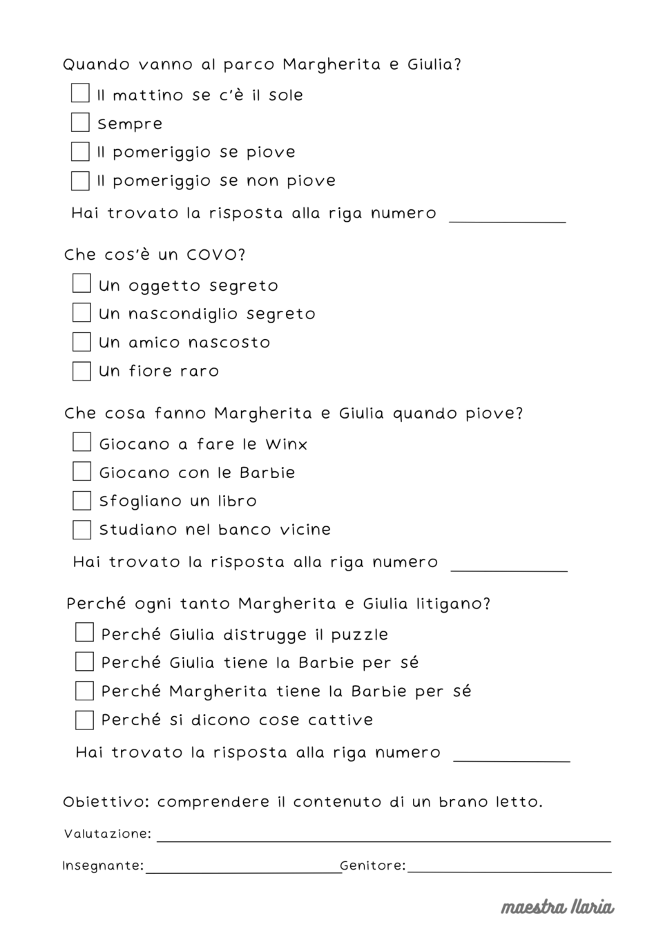 Verifiche primo quadrimestre - maestra Ilaria