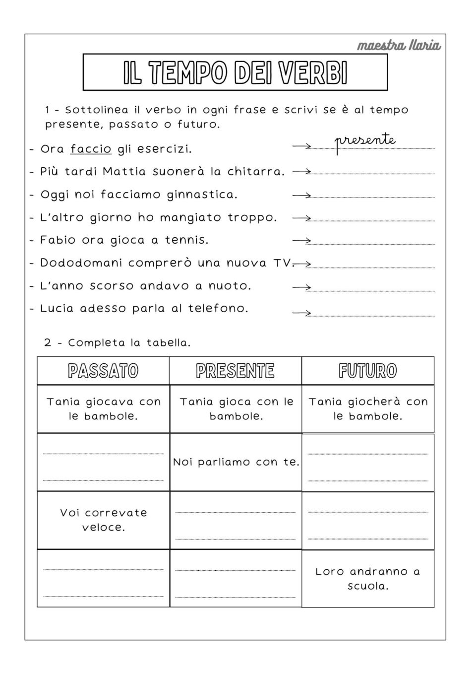 Il verbo in classe seconda - maestra Ilaria